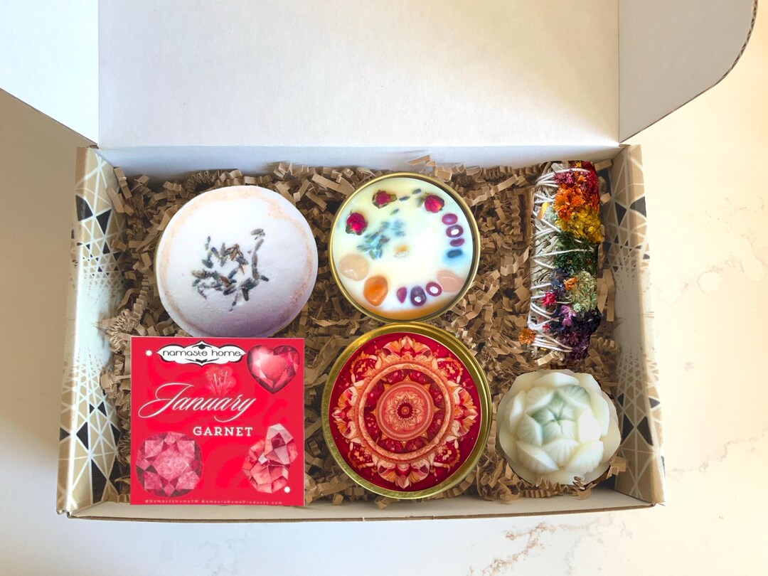 January Birthstone Spa Gift Set: Garnet Candle, Sage, Bath Bomb - Etsy