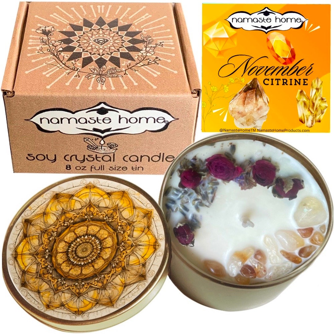 November Birthstone Candle Adorned With Genuine Citrine, Birthstone ...