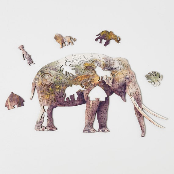 The Elephant Wooden Puzzles for Kids | Etsy