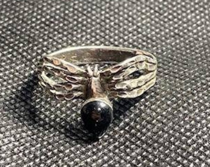 Large Men's Biker Inspired Sterling Silver 925 Spider Ring With Black ...