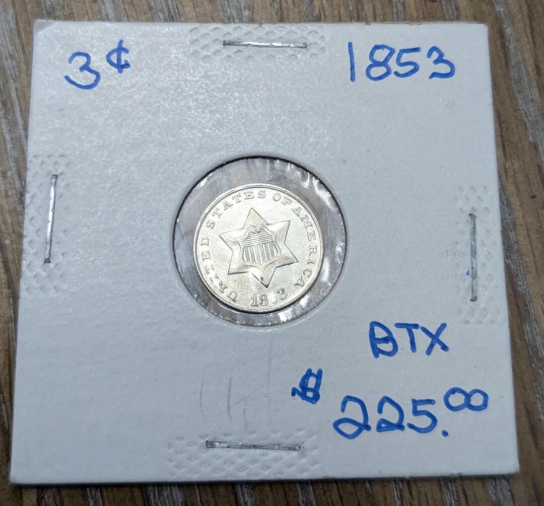 1853 Stunning Solid Three Cent Silver Piece, Always Popular American ...