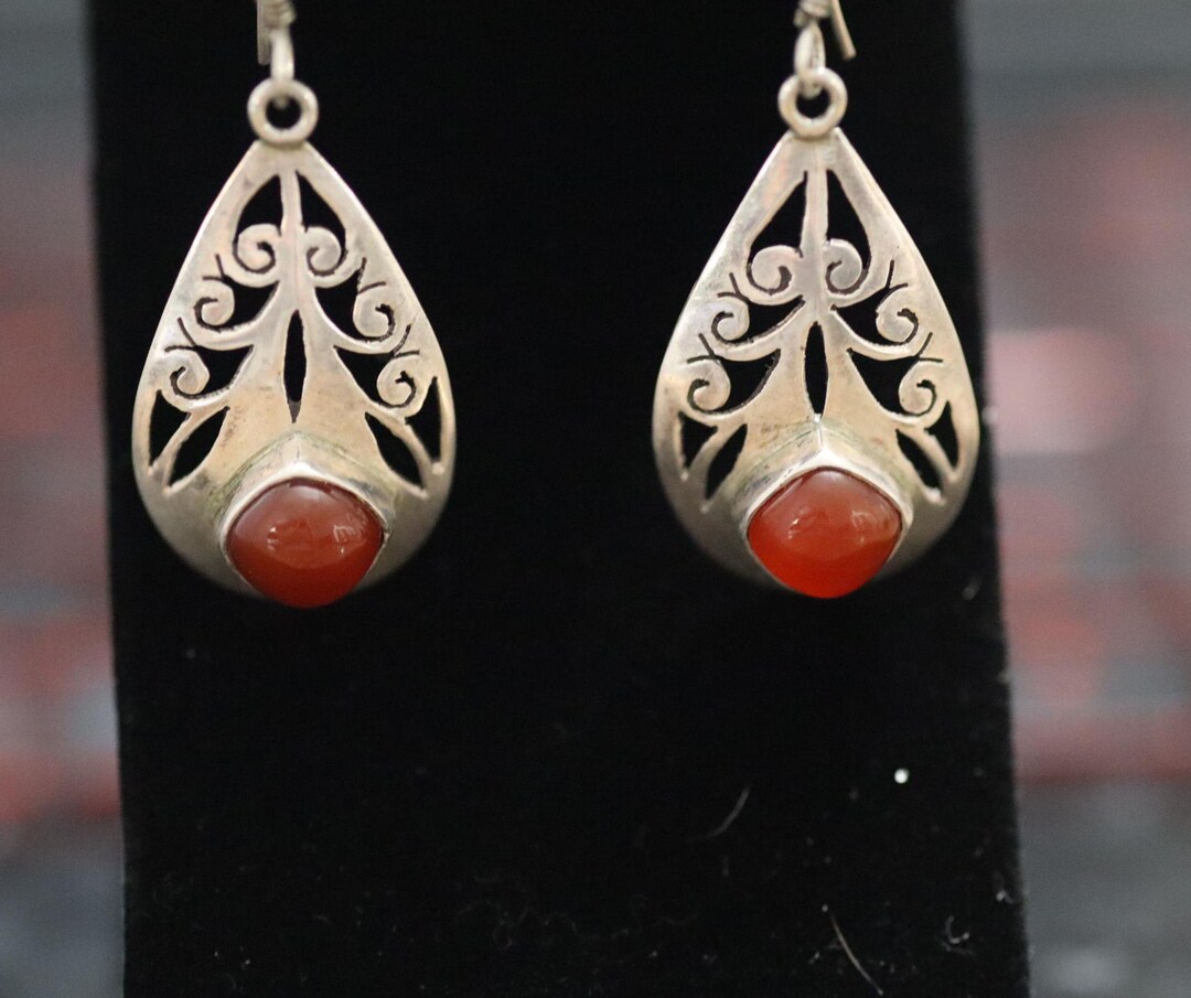 Red Carnelian Medium-large Dangle Women's Sterling Silver 925 Chic Earrings - Etsy