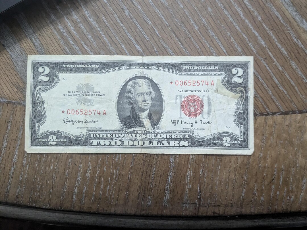 1963a Star Note Two Dollar Bill Red Seal Circulated Currency Note ...