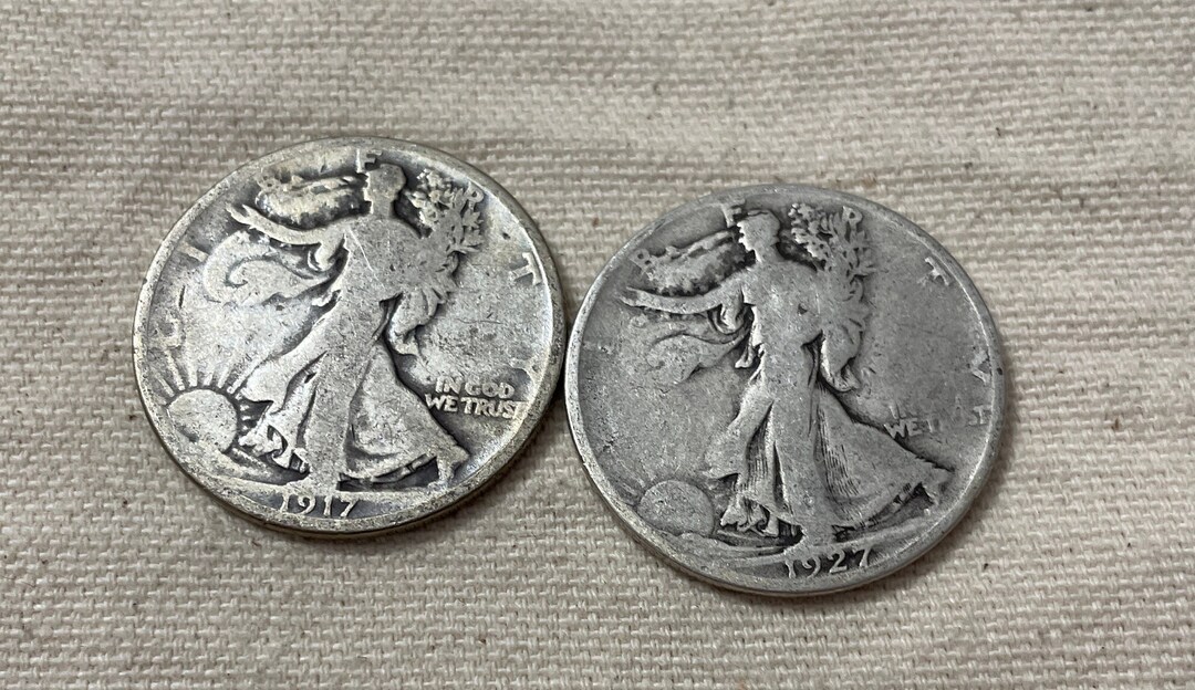 2 Half Dollars 1917 & 1927 Silver Antique Coins - Etsy