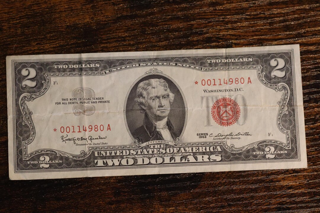 1963a Star Note Two Dollar Bill Red Seal Circulated Currency Note ...