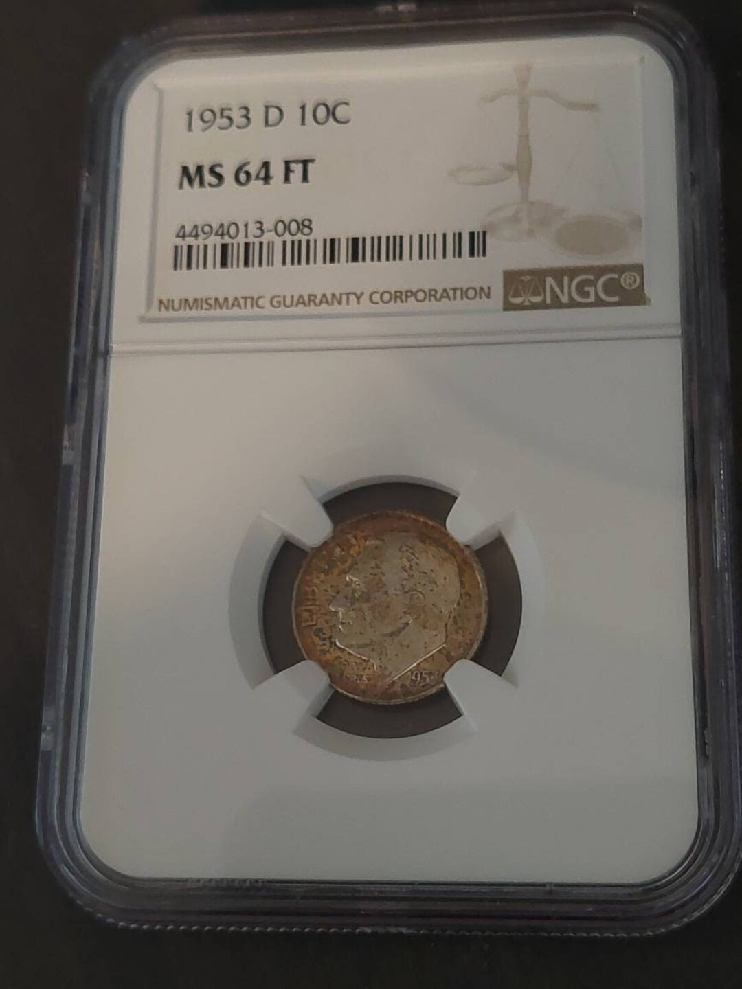 1953d Roosevelt Silver Dime, 90 Percent Silver, Graded Ms64 Full Torch ...