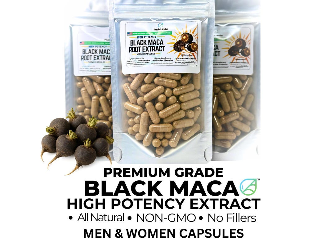 Black Maca Root Capsules: 1500mg High Potency, NON-GMO Vegan Herbal ...