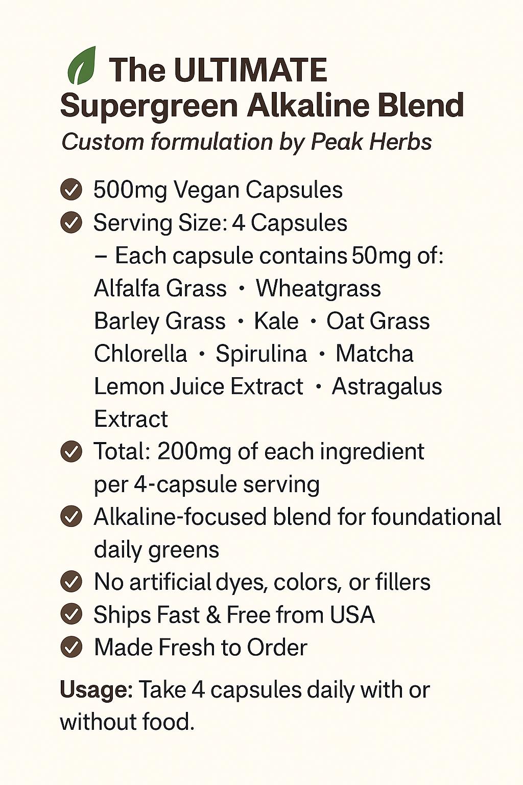 Ultimate Supergreen Alkaline Detox Capsules: Superfood Blend by Peak ...