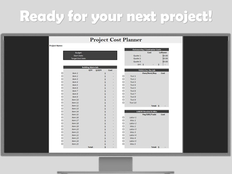 Project Cost Planner and DIY Calculator This Spreadsheet Will Help You ...