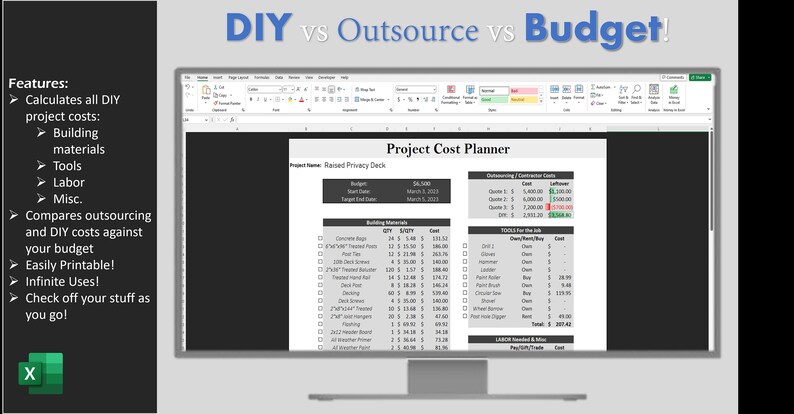 Project Cost Planner and DIY Calculator This Spreadsheet Will Help You Decide Whether Contract ...