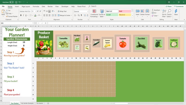 Excel Garden Planner Spreadsheet – Scaled Vegetable Layout Tool ...