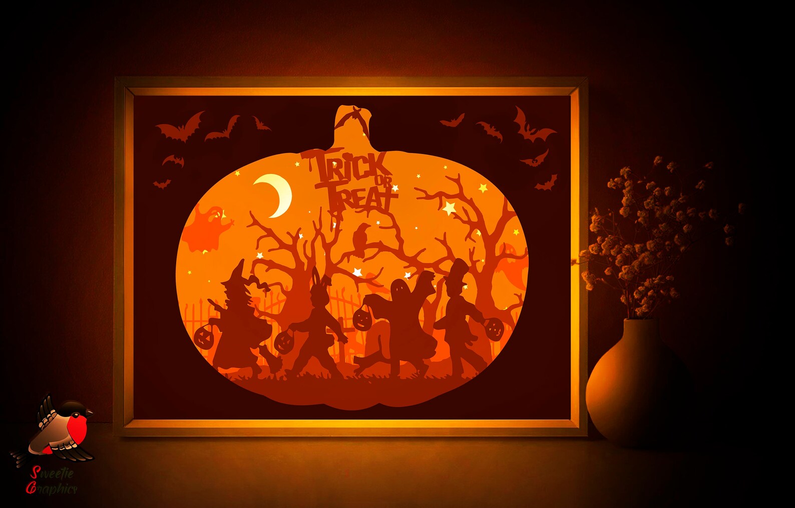 Halloween Pumpkin Lightbox Template Trick or Treat Shadowbox | Etsy