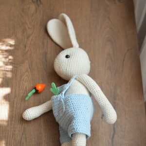 Bunny, Crochet Long Legs Rabbit With Salopette Overall, Crochet Toy for ...