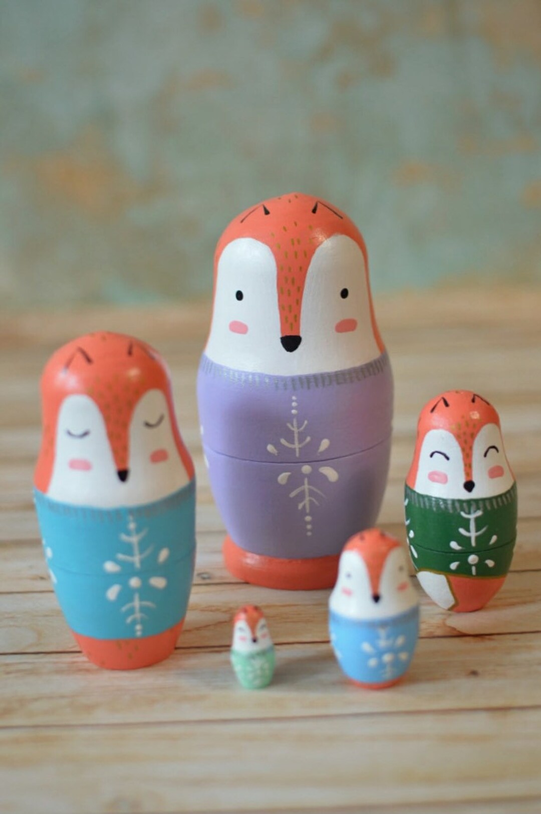 Matryoshka Wooden Nesting Toys for Kids Fox Stacking Dolls Handmade ...