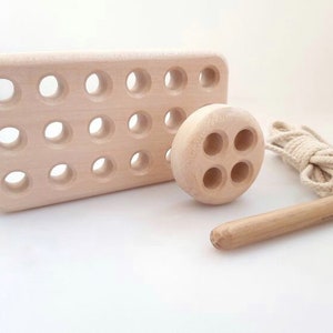 Wooden Lacing Toy, Montessori Button Lacing Toy, Wooden Toddler Toy ...