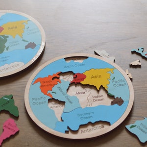 World Map Puzzle, Handmade Wooden Map of the World, Wood Puzzle Jigsaw ...