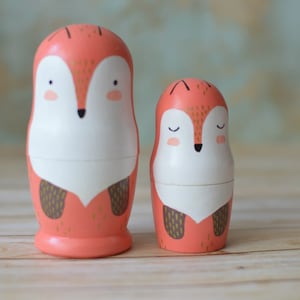 Matryoshka Wooden Nesting Toys for Kids Fox Stacking Dolls Handmade ...