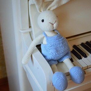Bunny, Crochet Long Legs Rabbit With Salopette Overall, Crochet Toy for ...