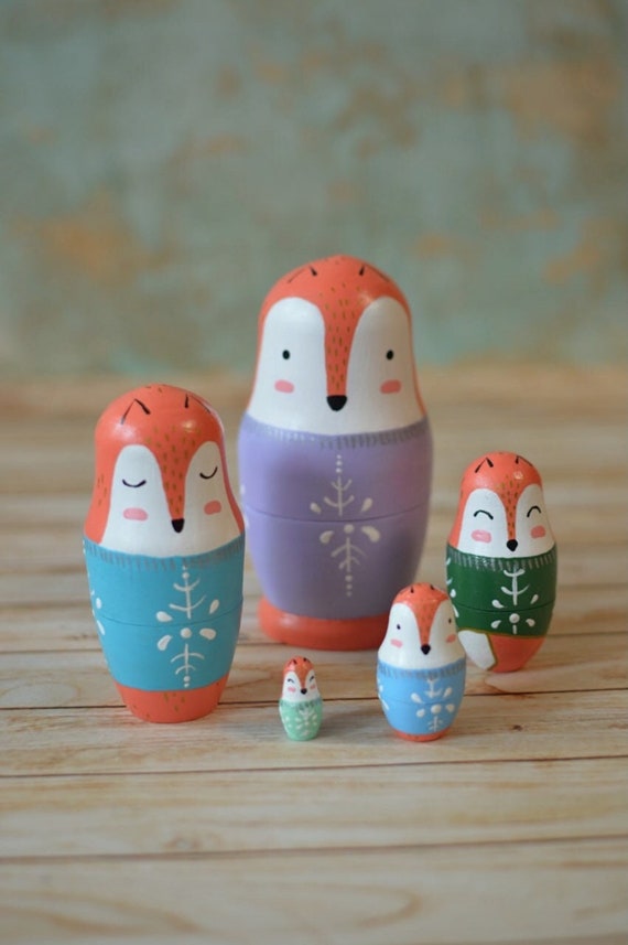 Matryoshka Wooden Nesting Toys for Kids Fox Stacking Dolls - Etsy