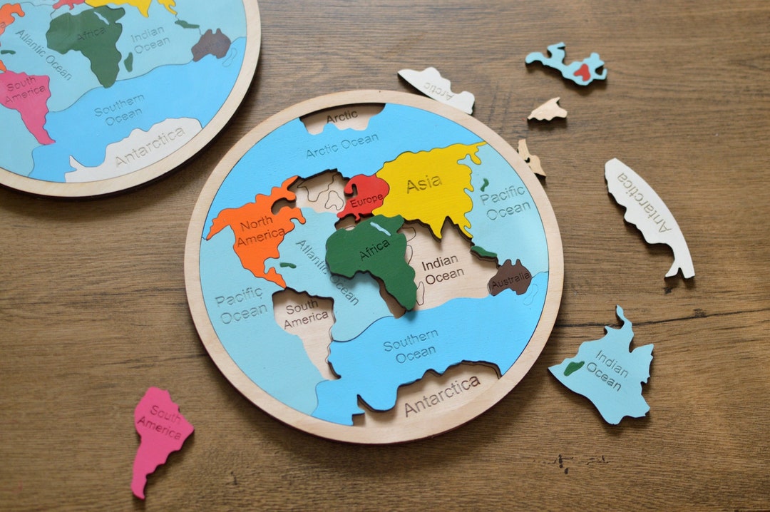World Map Puzzle, Handmade Wooden Map of the World, Wood Puzzle Jigsaw ...