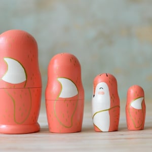 Matryoshka Wooden Nesting Toys for Kids Fox Stacking Dolls Handmade ...