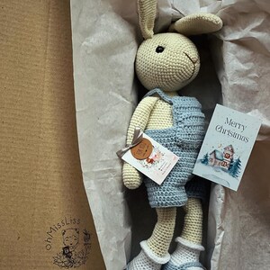 Bunny, Crochet Long Legs Rabbit With Salopette Overall, Crochet Toy for ...