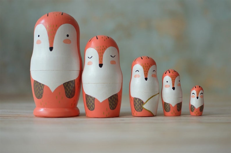 Matryoshka Wooden Nesting Toys for Kids Fox Stacking Dolls Handmade ...
