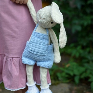 Bunny, Crochet Long Legs Rabbit With Salopette Overall, Crochet Toy for ...
