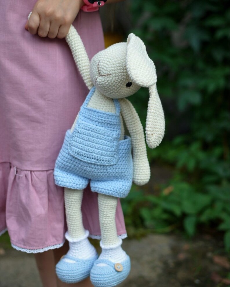 Bunny, Crochet Long Legs Rabbit With Salopette Overall, Crochet Toy for ...