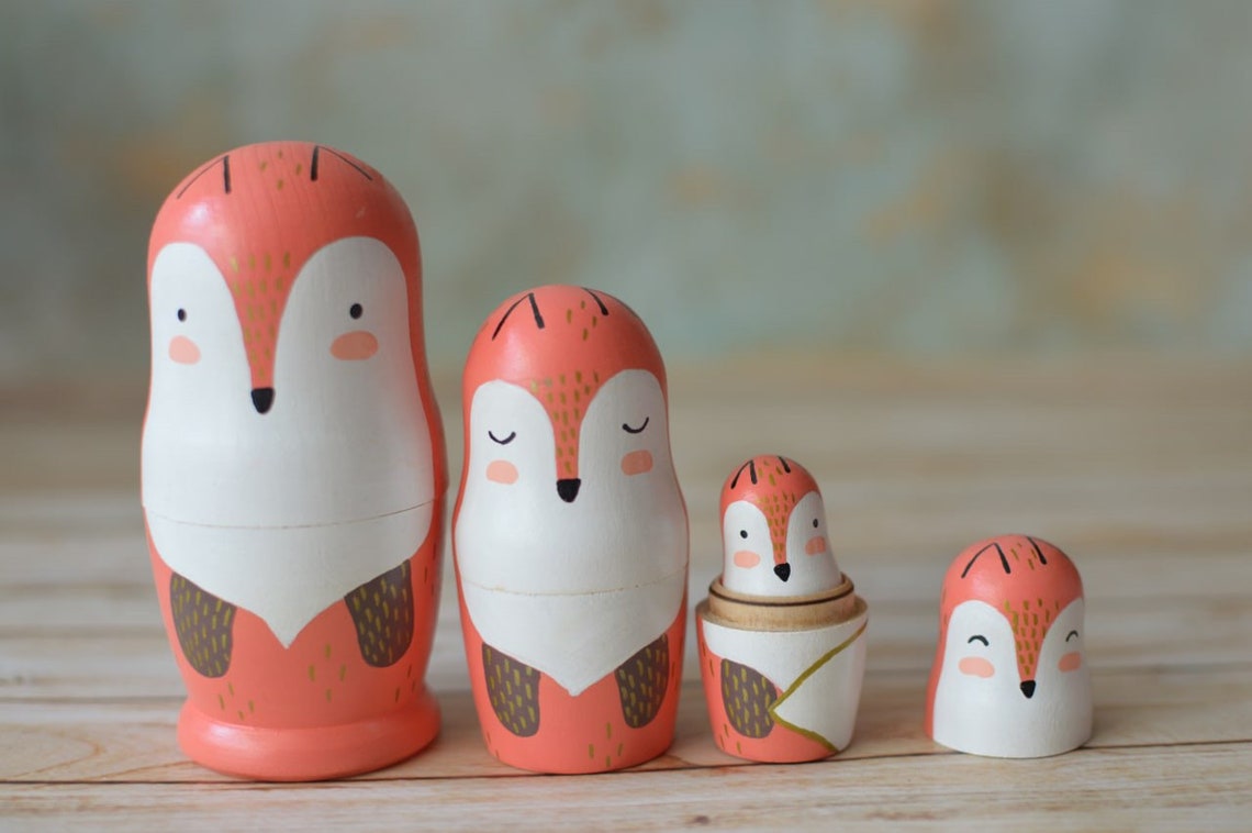 Matryoshka Wooden Nesting Toys for Kids Fox Stacking Dolls - Etsy