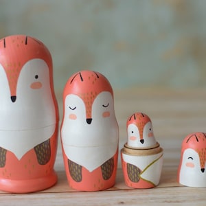 Matryoshka Wooden Nesting Toys for Kids Fox Stacking Dolls Handmade ...