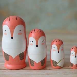 Matryoshka Wooden Nesting Toys for Kids Fox Stacking Dolls Handmade ...