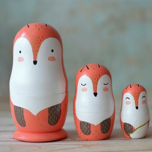 Matryoshka Wooden Nesting Toys for Kids Fox Stacking Dolls Handmade ...