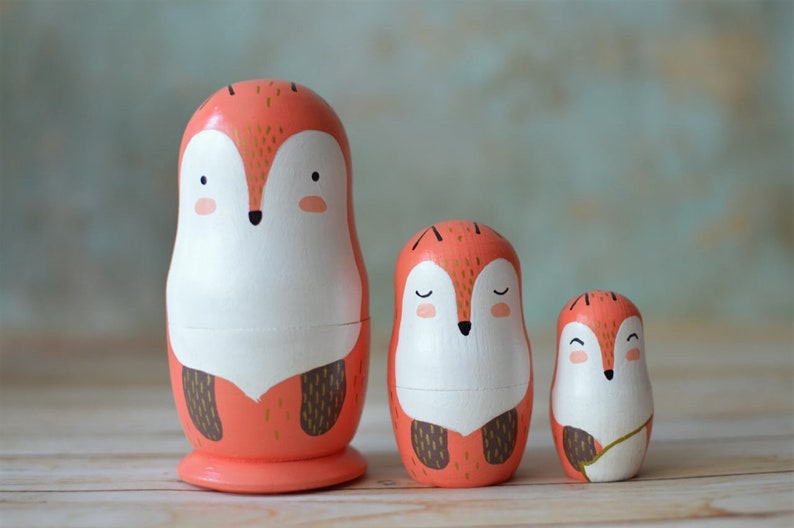 Matryoshka Wooden Nesting Toys for Kids Fox Stacking Dolls Handmade ...