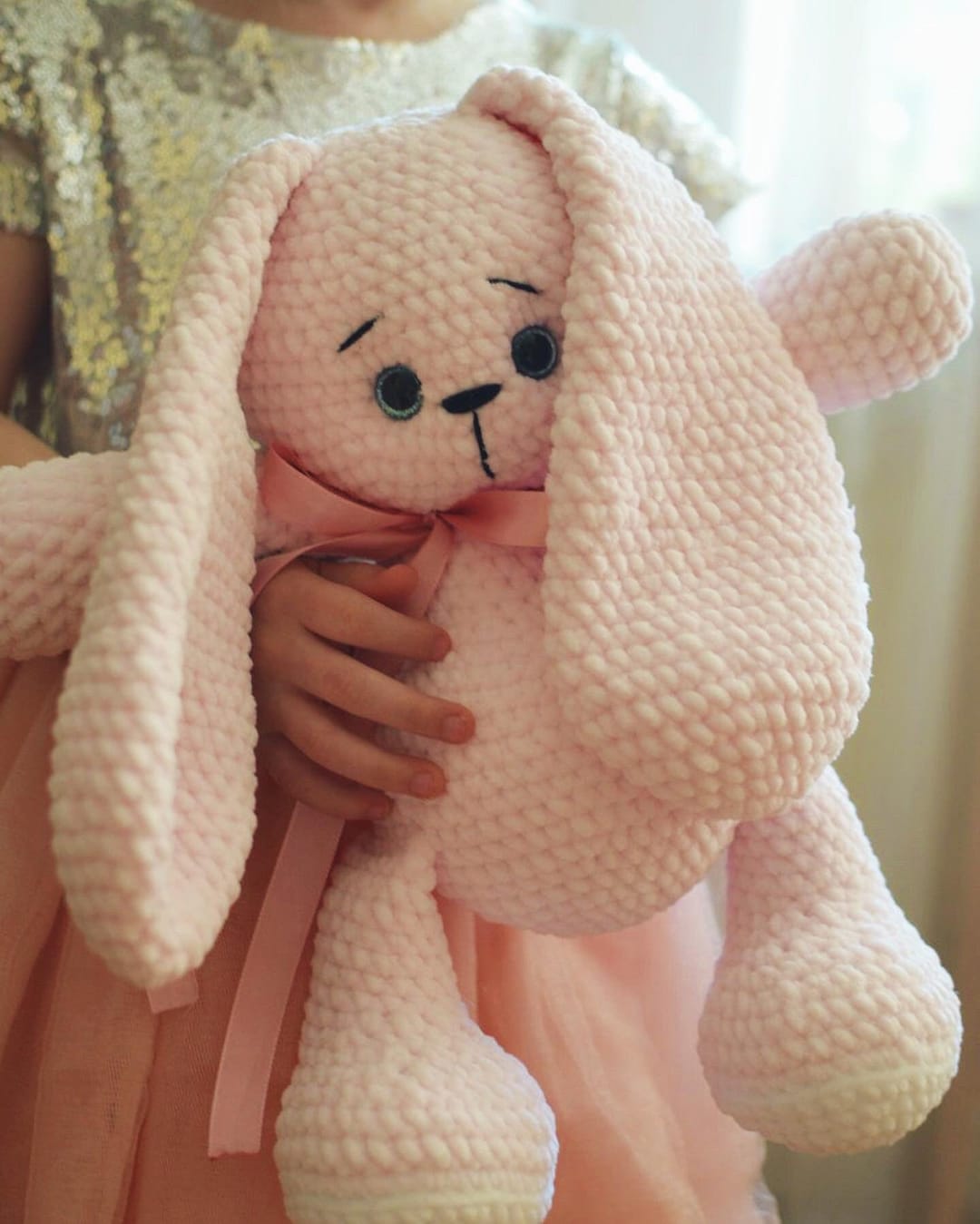 Crochet Plush Pink Bunny, Rabbit, Cute Bunny, a Toy With Blue Eyes and ...