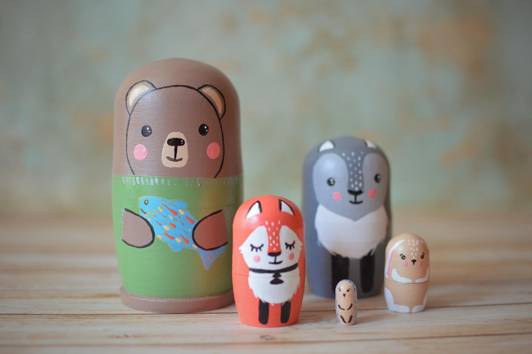 Matryoshka Wooden Nesting Toys for Kids Miniature Wild Animals Stacking ...