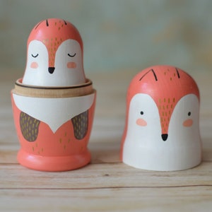 Matryoshka Wooden Nesting Toys for Kids Fox Stacking Dolls Handmade ...
