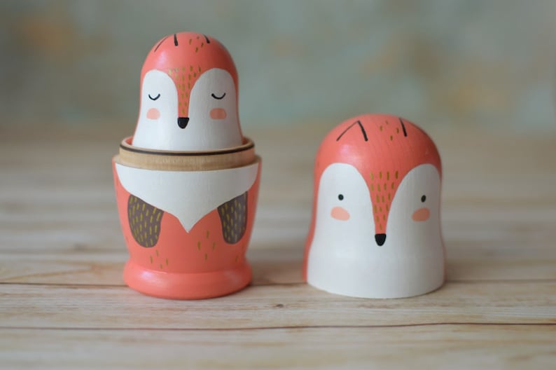 Matryoshka Wooden Nesting Toys for Kids Fox Stacking Dolls - Etsy