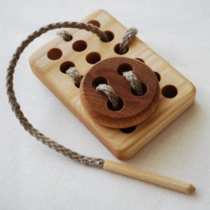 Wooden Lacing Toy, Montessori Button Lacing Toy, Wooden Toddler Toy ...
