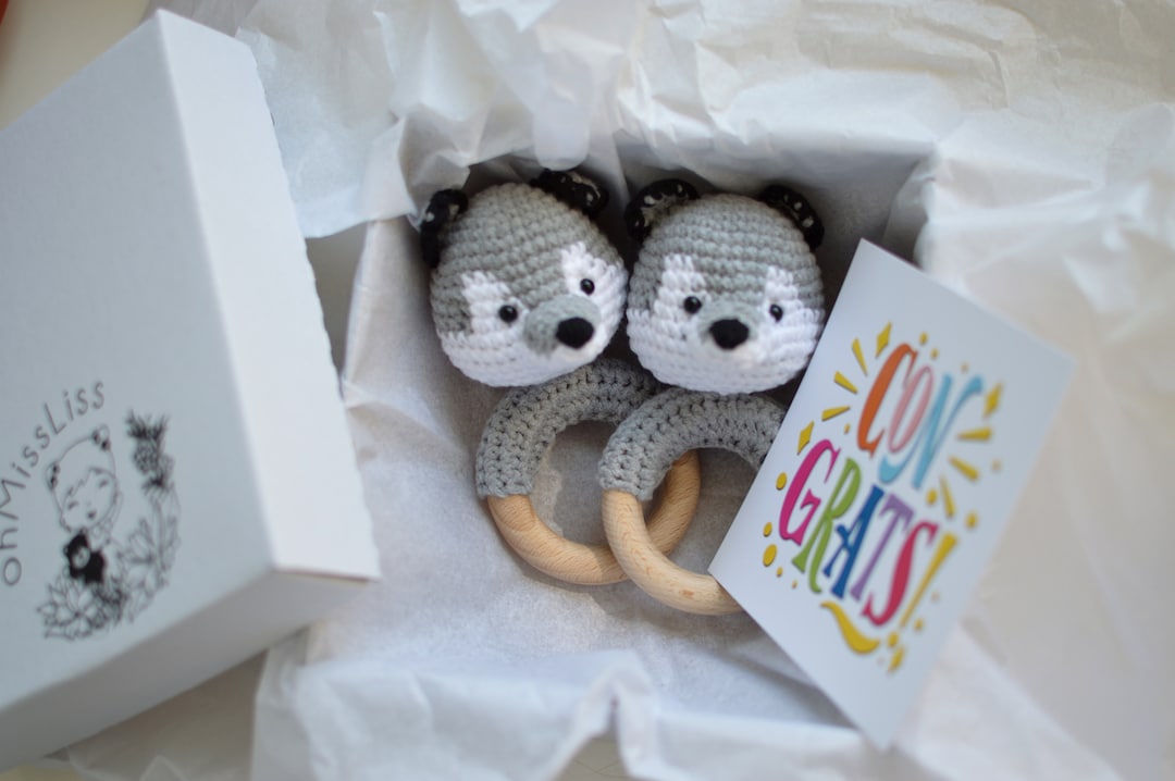 Twin Rattle Animal's Wolves, Twins Baby Gift Set, Twin Mom Gifts, Twins ...