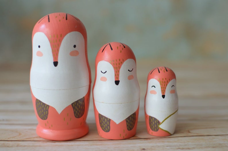 Matryoshka Wooden Nesting Toys for Kids Fox Stacking Dolls - Etsy