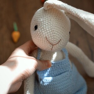Bunny, Crochet Long Legs Rabbit With Salopette Overall, Crochet Toy for ...