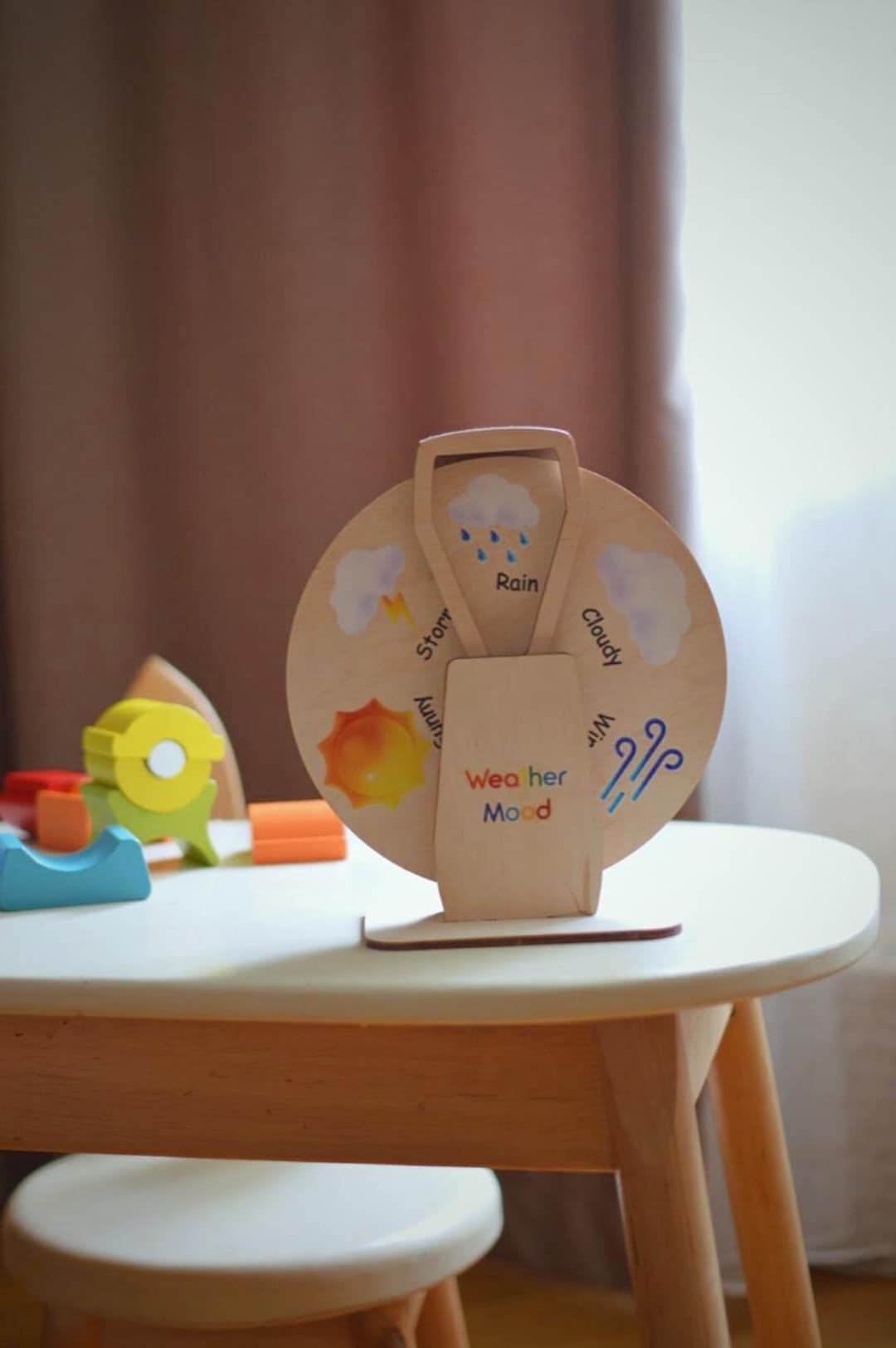 Montessori Weather Wheel for Kids – Wooden Daily Mood & Weather Spinner ...