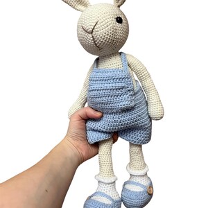 Bunny, Crochet Long Legs Rabbit With Salopette Overall, Crochet Toy for ...