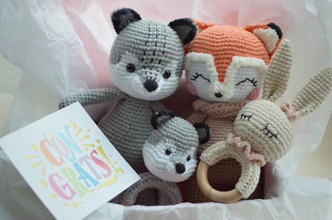 Twin Baby Gift Set, Crochet Animal Toys, Baby Shower Gift for Twins ...