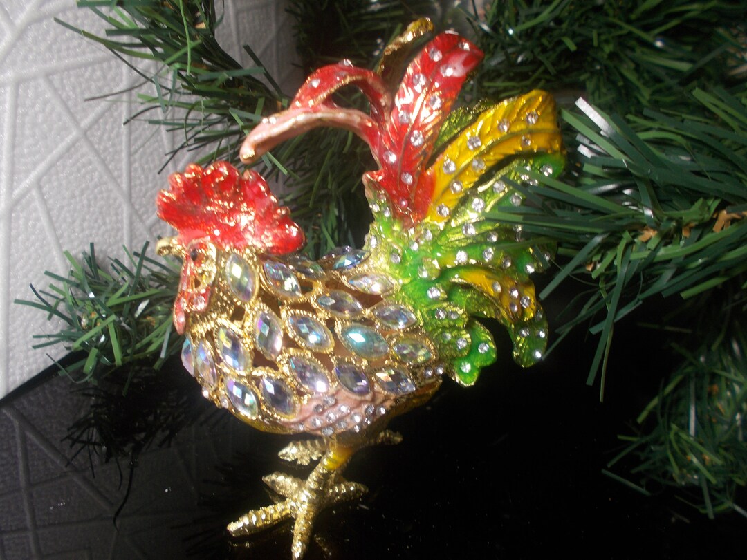 Sparkling Red Green Pink Rooster-shaped Trinket Box, Faberge Style ...