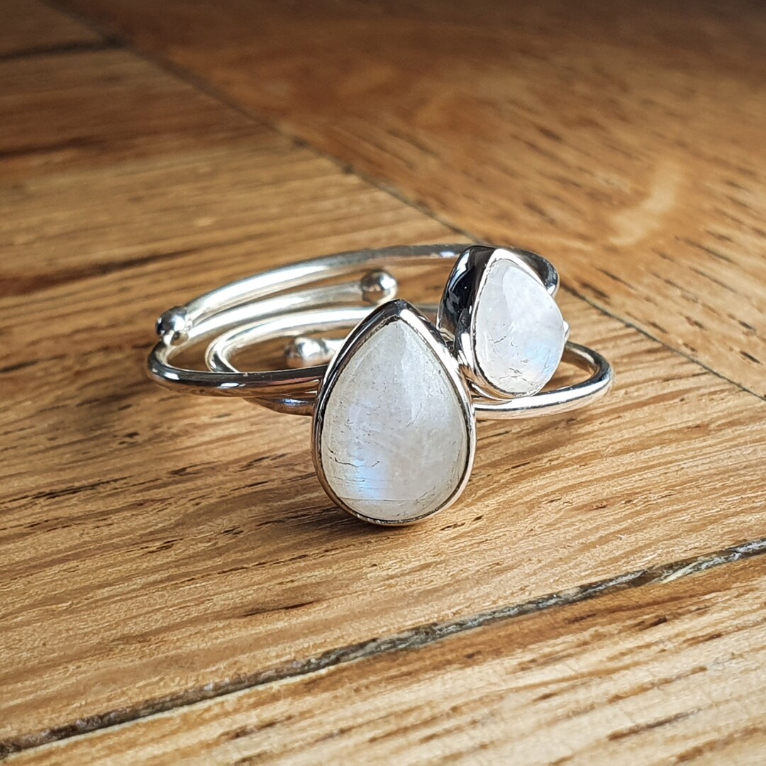 Moonstone Adjustable Teardrop Ring ~ Gemstone Ring ~ Sterling Silver ...