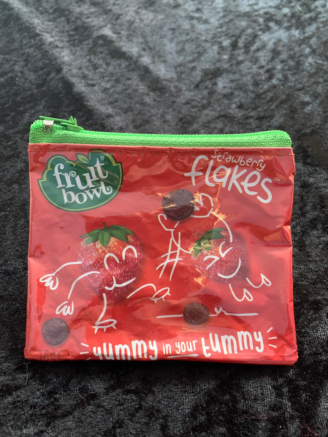 Upcycled fruit bowl strawberry flakes packet/ wrapper coin purse/ zippy ...