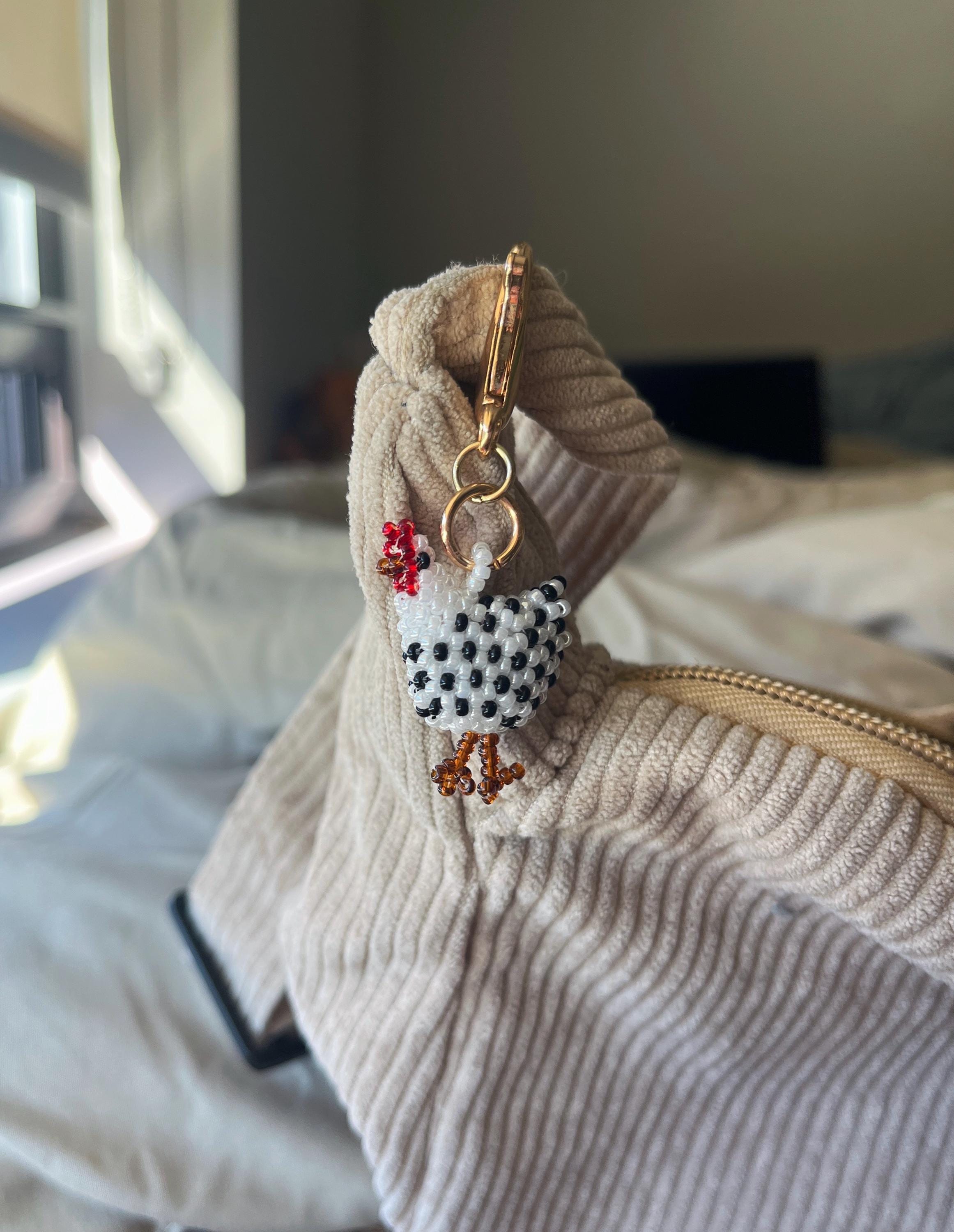 Hand Beaded Chicken Keychain: Japanese Seed Beads & Lobster Clasp - Etsy
