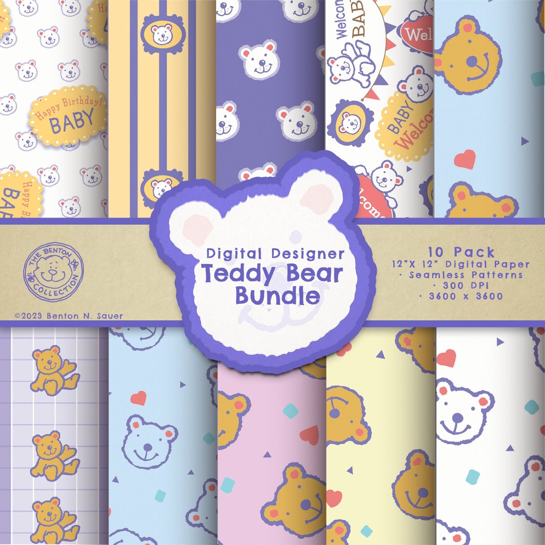 Baby Shower Digital Paper and Repeatable Patterns, Teddy Bear Baby ...